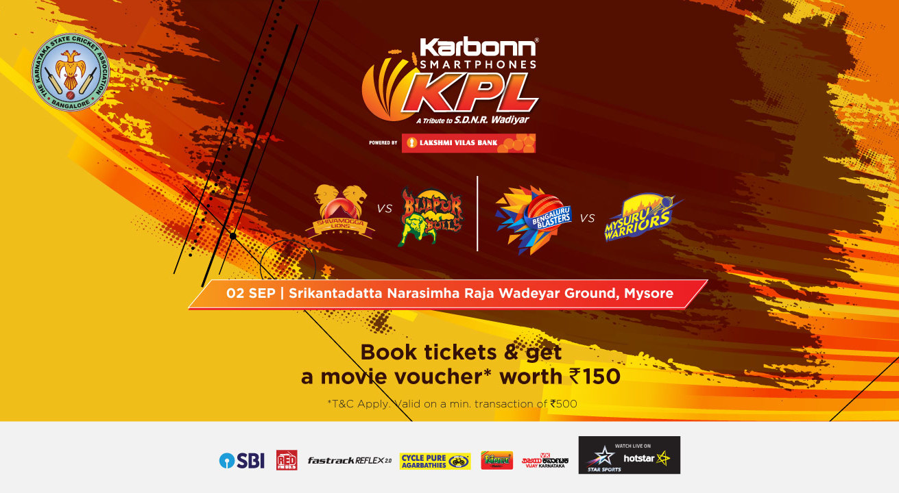 Book tickets to KPL 2018 | Shivamogga Lions Vs. Bijapur Bulls | Bengaluru Blasters Vs. Mysuru ...