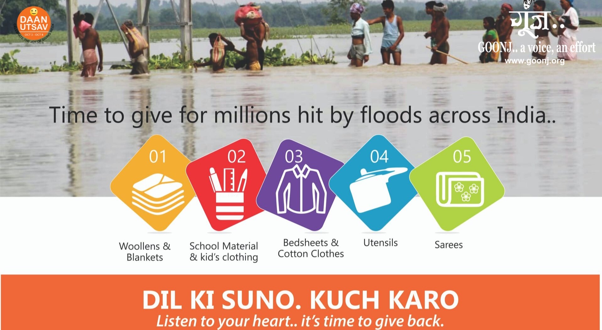 Goonj Flood Relief Material Collection Drive at Insider office