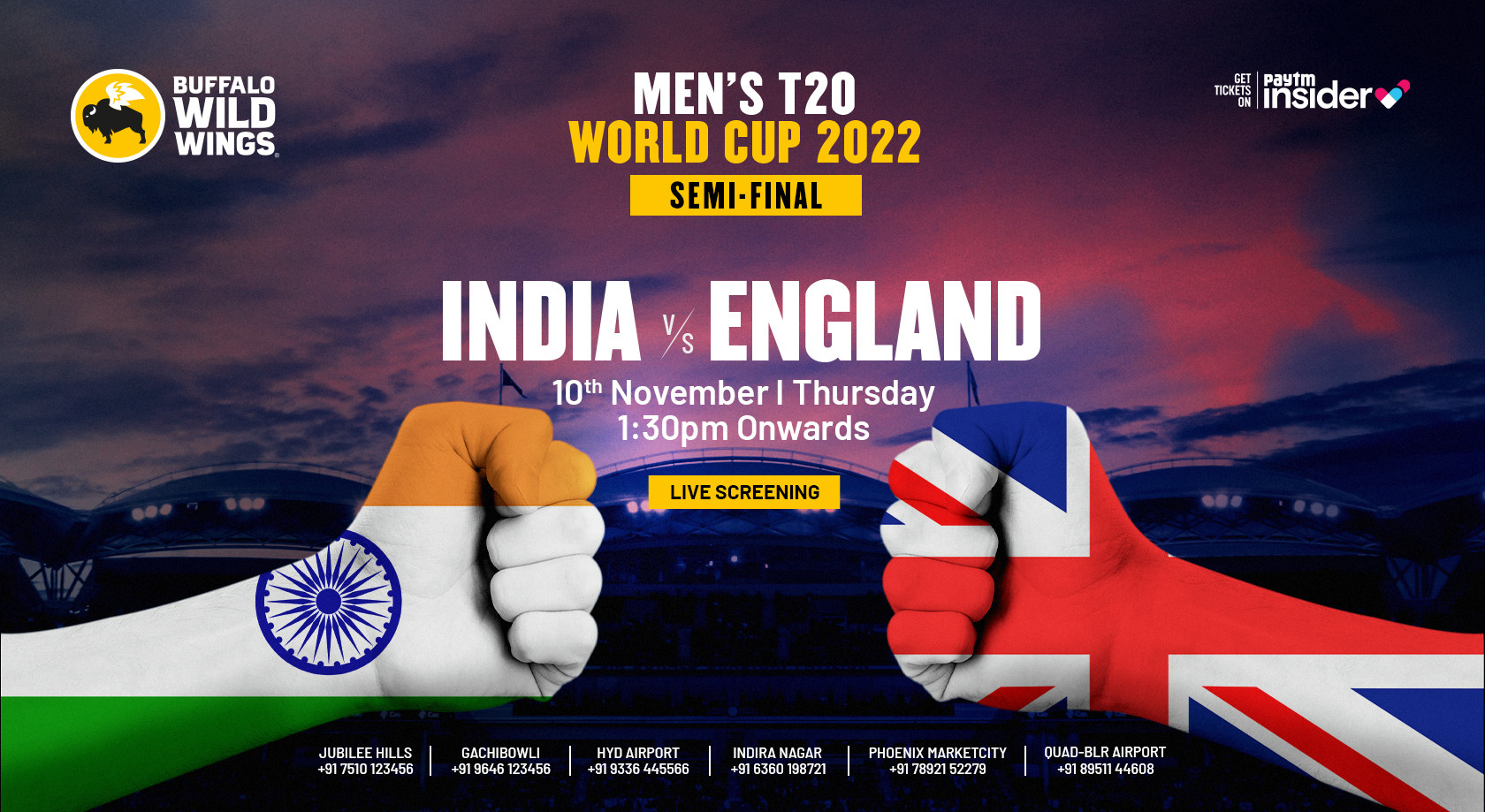 India vs England | T20 World Cup Semifinal | Live Screening at BWW ...